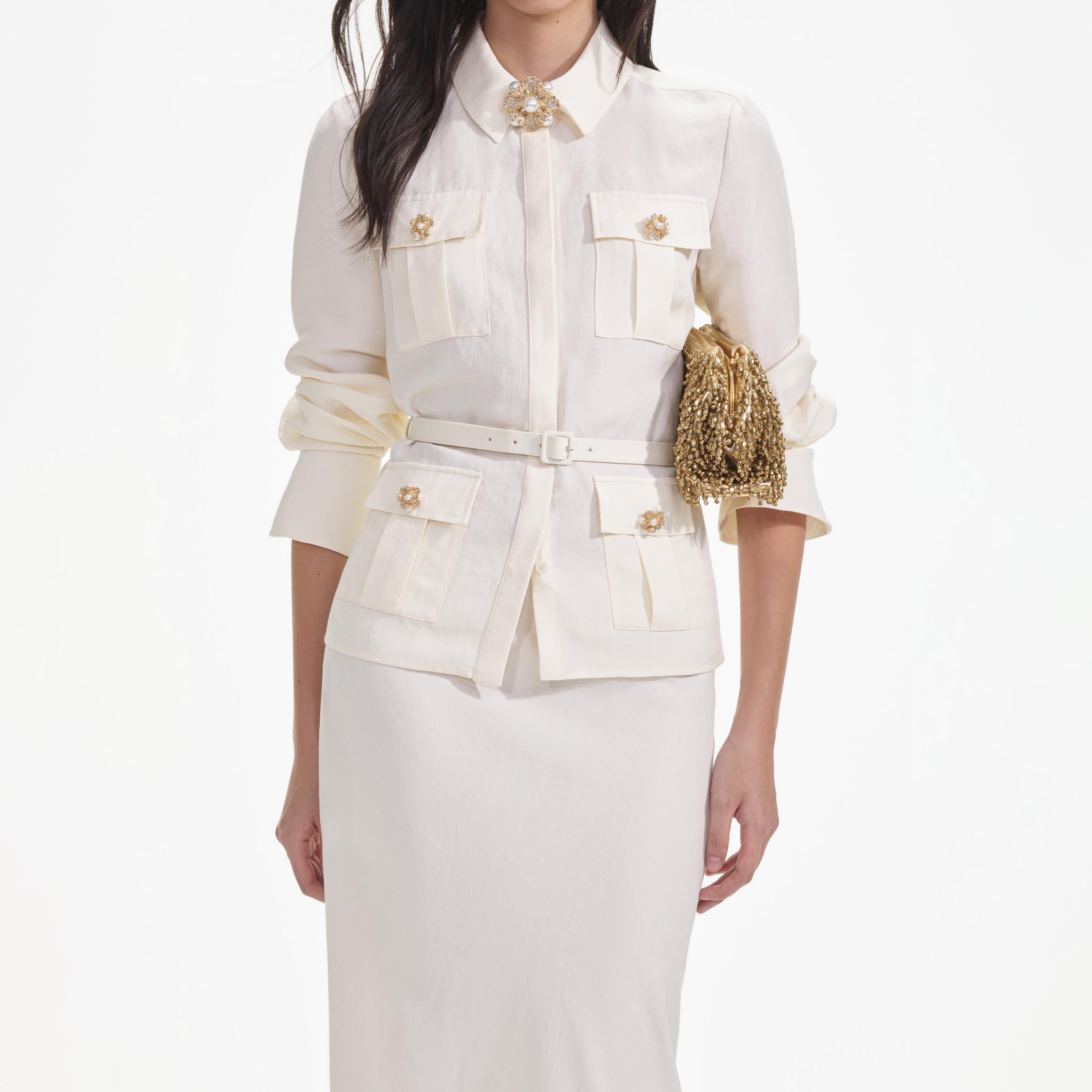 Cream Linen Maxi Dress – self-portrait-EU