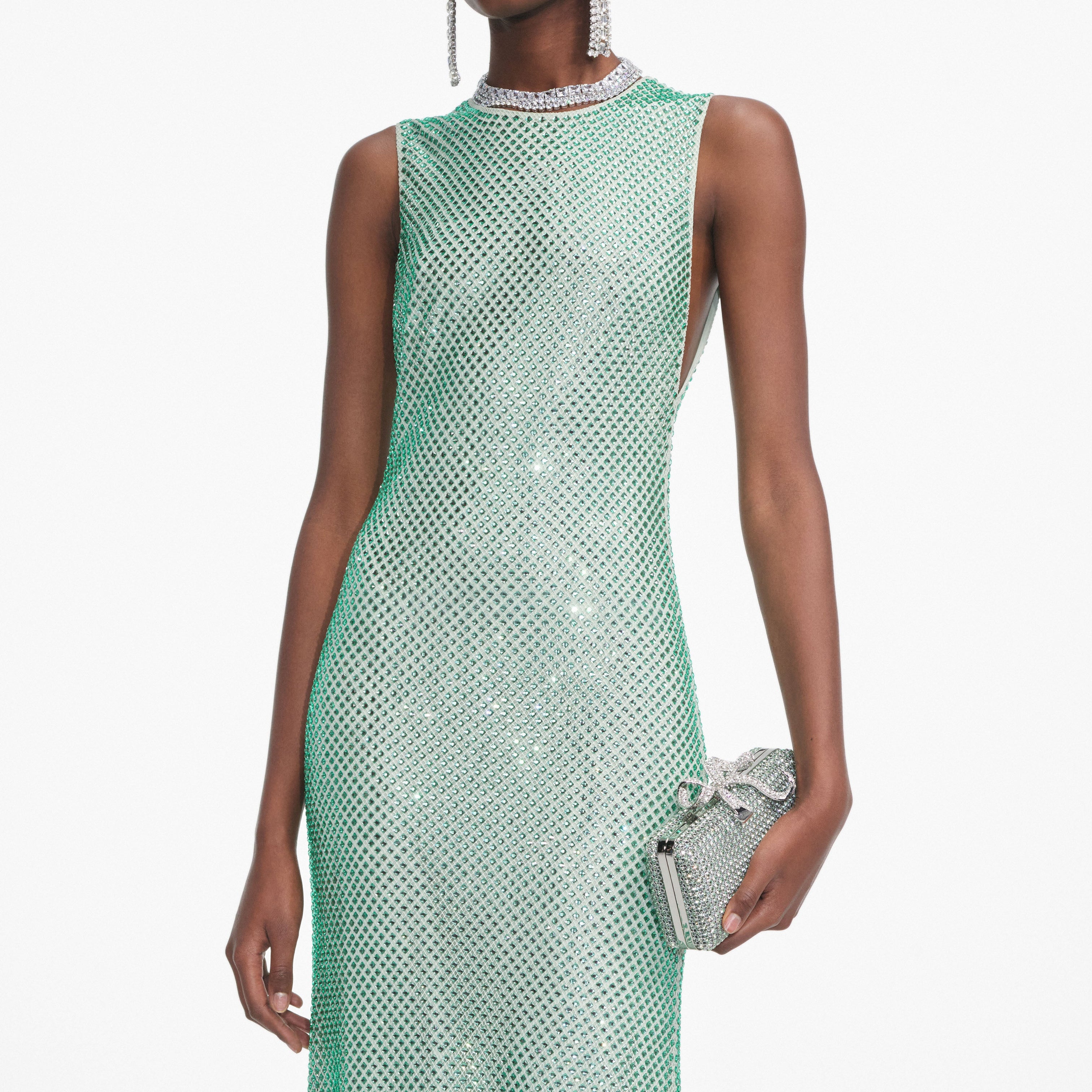 Mint Rhinestone Mesh Midi Dress – self-portrait-EU