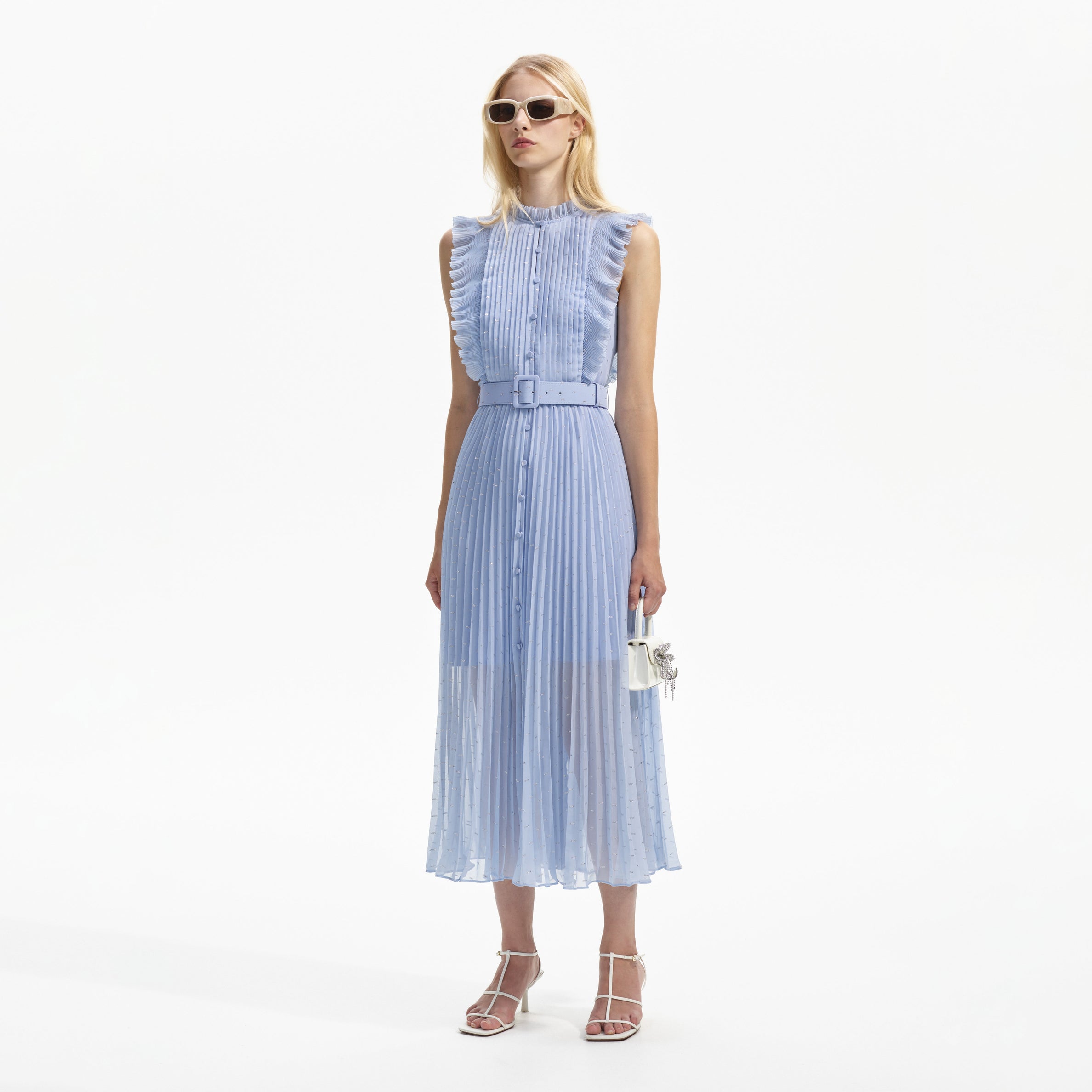 Blue Metallic Chiffon Midi Dress – self-portrait-EU