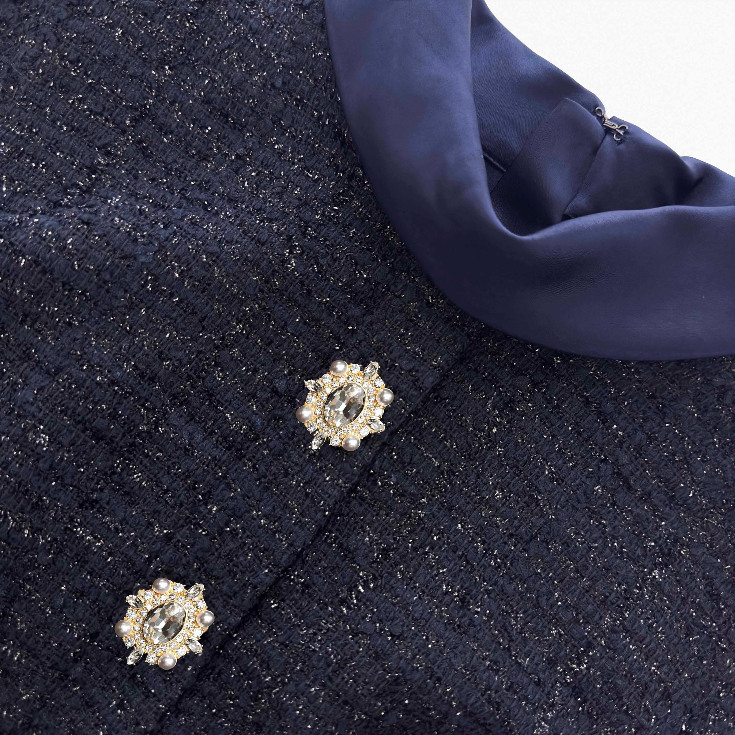 Navy Metallic Boucle Maxi Dress – self-portrait-EU