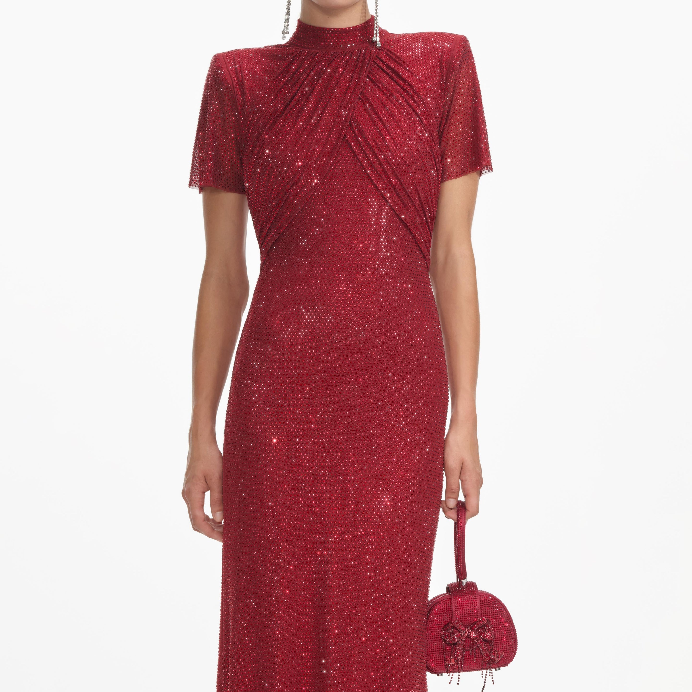 Red Rhinestone Mesh Maxi Dress – self-portrait-EU