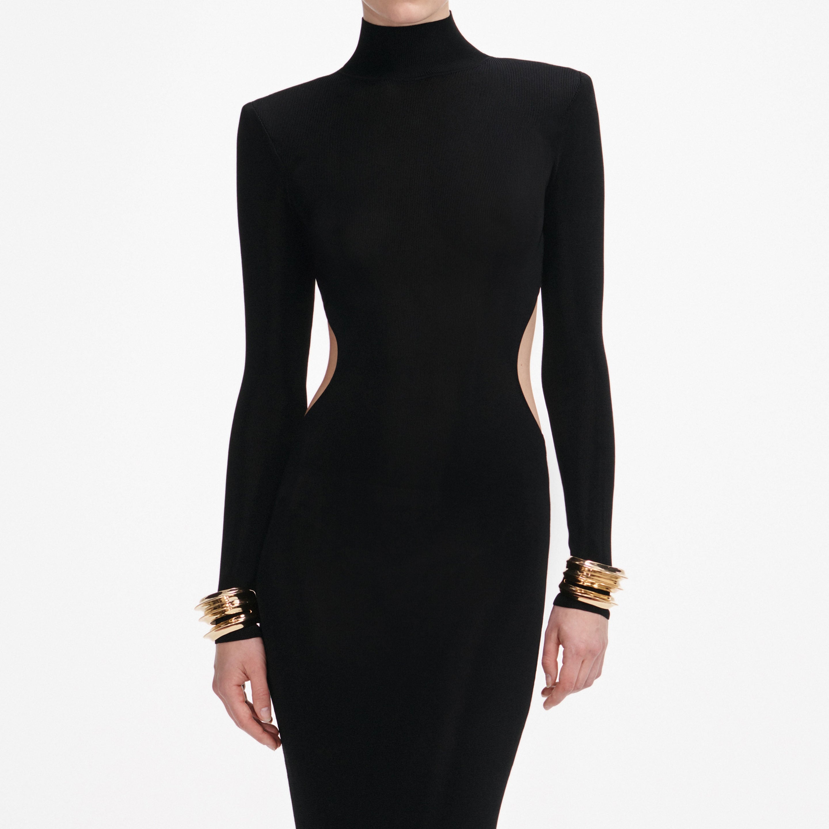 Black Viscose Knit Cut Out Maxi Dress – self-portrait-EU
