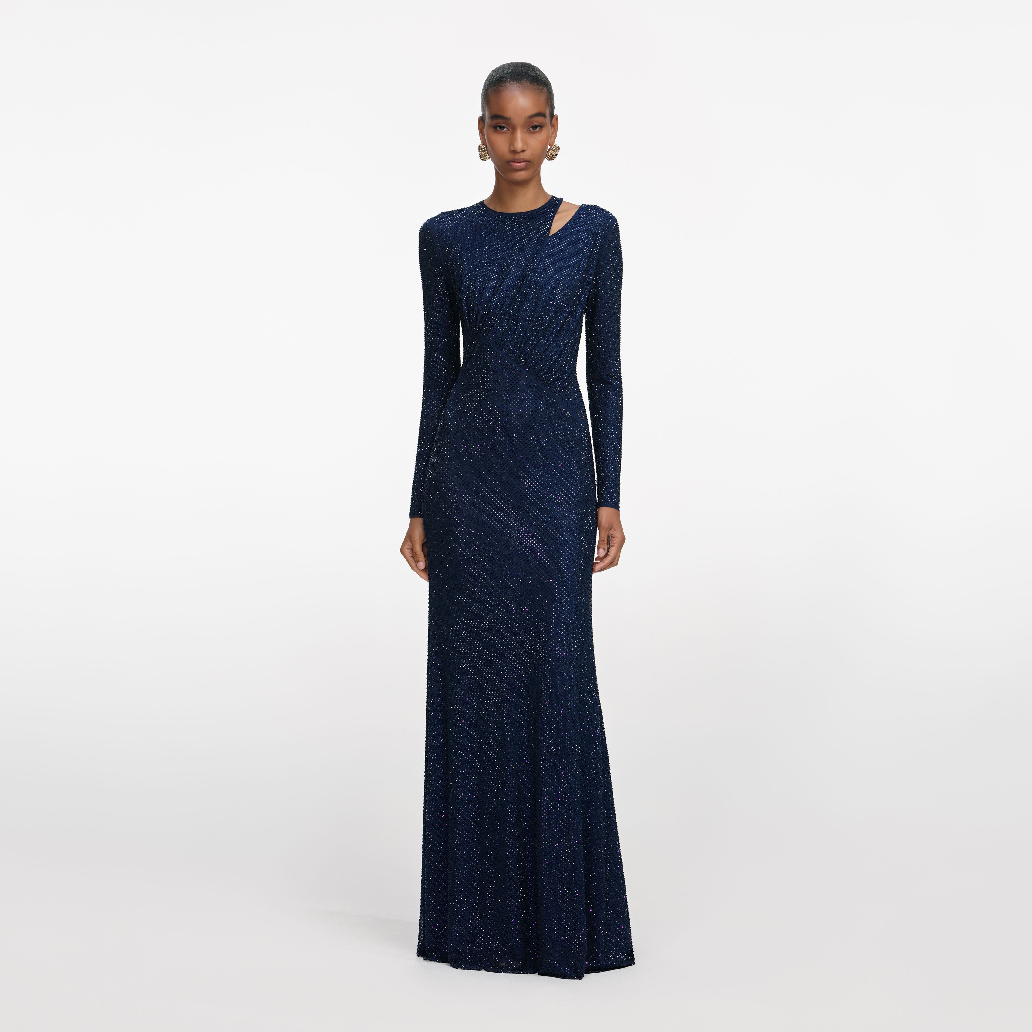 Navy Rhinestone Mesh Cut Out Maxi Dress – self-portrait-EU