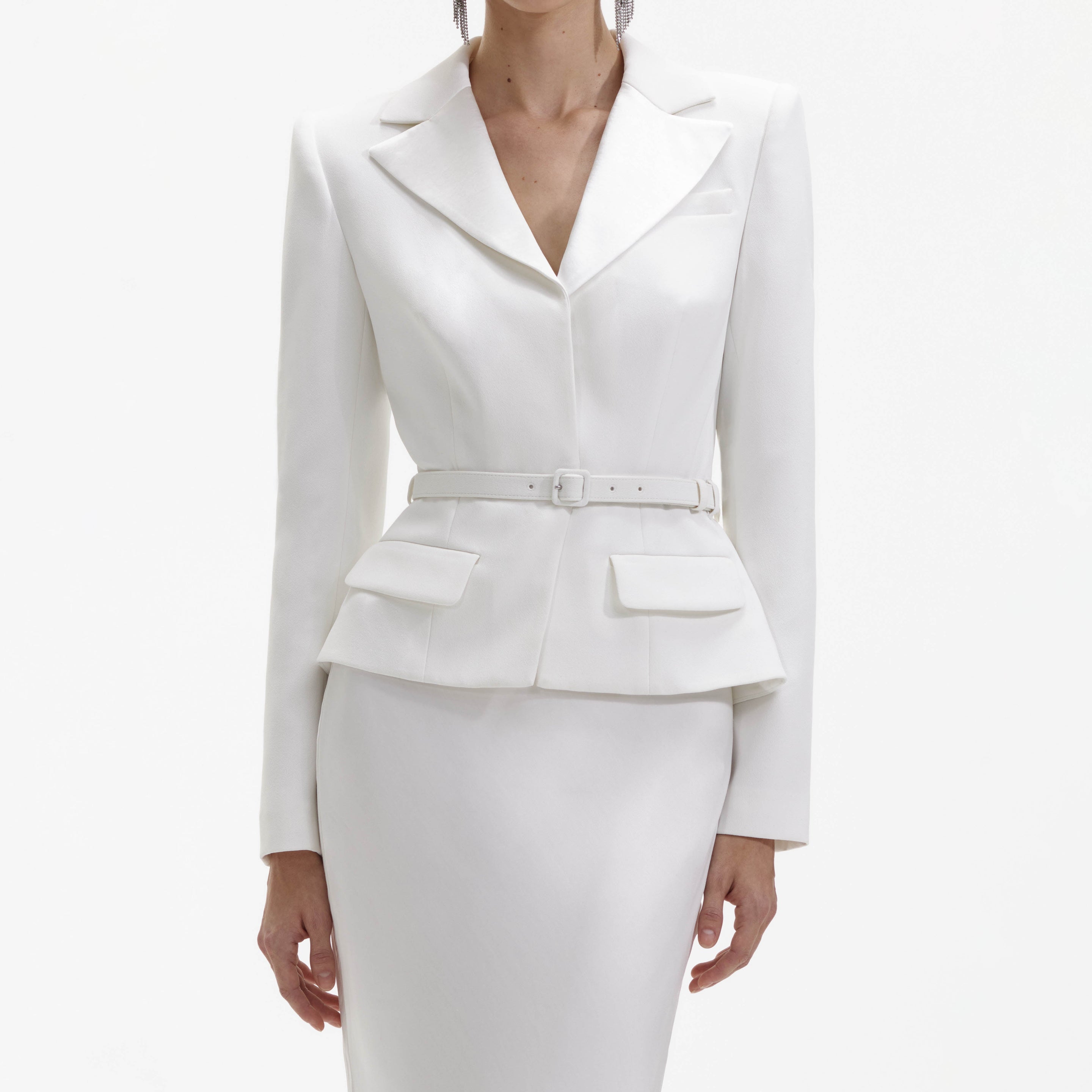 White Crepe Tailored Maxi Dress – self-portrait-EU