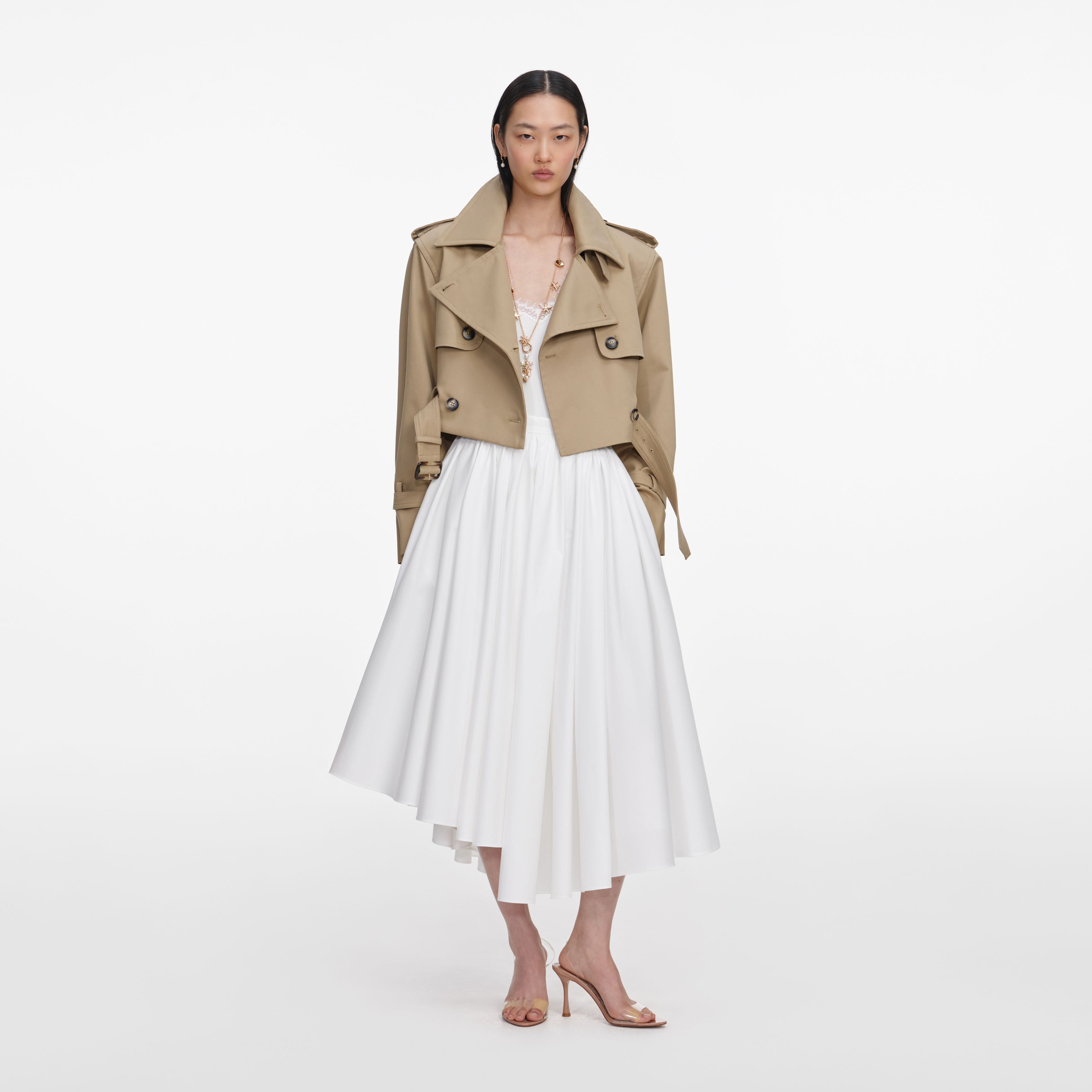 Beige Cropped Trench Jacket – self-portrait-EU